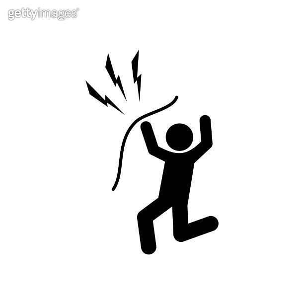 electric shock, danger icon, warning sign, man pictogram, stick figure ...