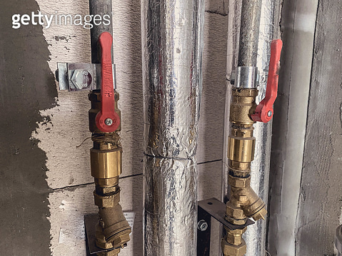 plumbing riser in a residential apartment. distributing pipes ...