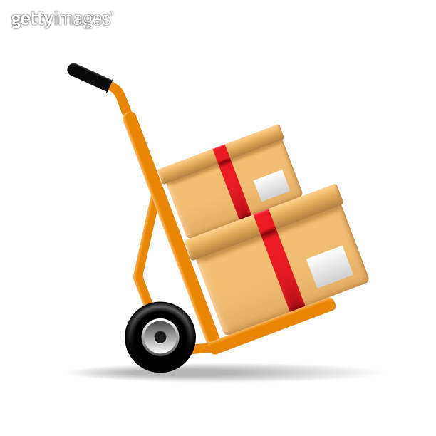 Package dolly, hand truck dolly, trolley with cardboard box. 3d vector ...