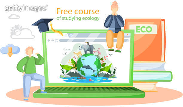Free course of studying ecology vector banner. Ecologist scientist ...