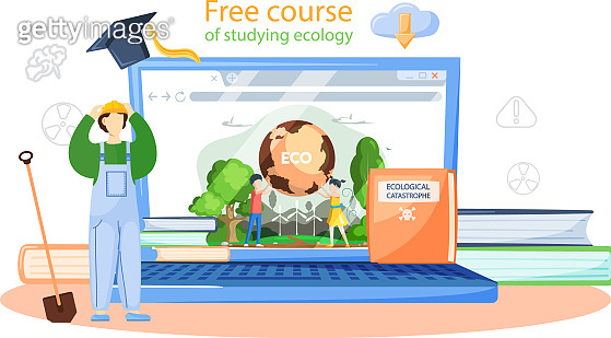 Free course of studying ecology vector banner. Ecologist scientist ...