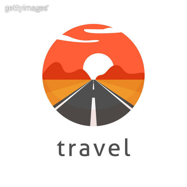 Sunset road desert trip logo vector with highway travel icon or journey ...