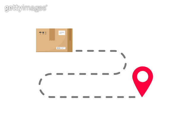 Delivery logistic route path icon vector of order parcel or parcel box ...