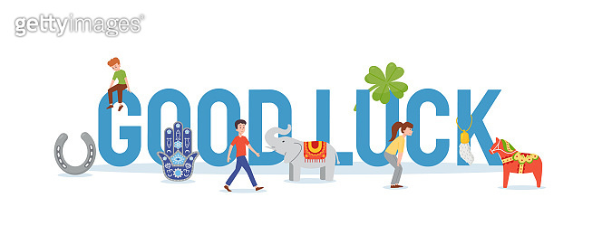 Good luck abstract text with fortune symbols, flat vector illustration ...