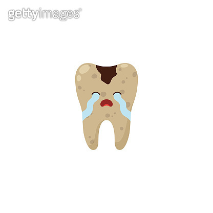 Sick, sad, dirty tooth with caries, dental vector flat illustration ...