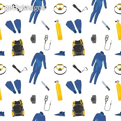 Seamless diving pattern with equipment for scuba diving vector ...