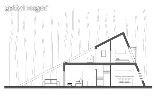 Linear architectural section plane - forest wooden cottage 이미지 ...
