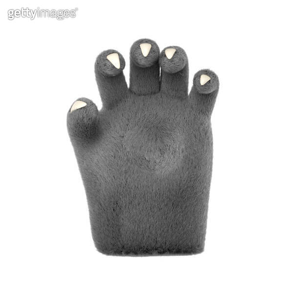 3d furry wolf hands in plastic cartoon style. Catch fingers gesture ...