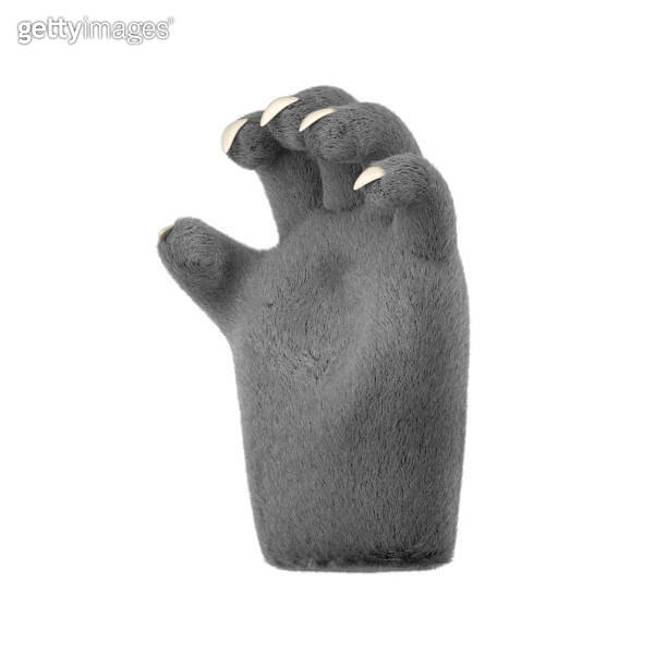 3d furry wolf hands in plastic cartoon style. Catch fingers gesture ...