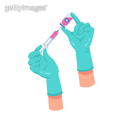 Vaccination and healthcare, isolated doctors hands in sterile gloves ...