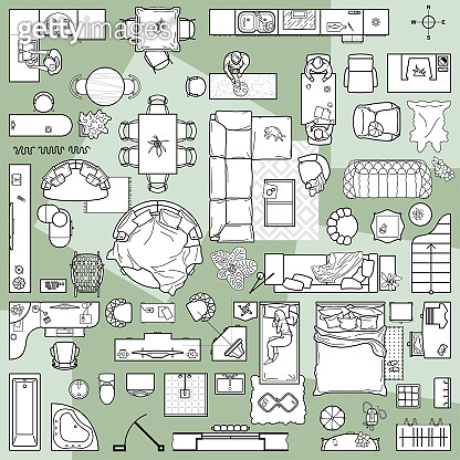 Floor plan icons set for design interior and architectural project ...