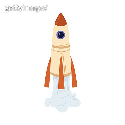 Launching of rocket into space. Isolated cylindrical projectile, cosmos ...