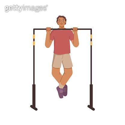 Pull up exercise for strengthening body and muscles. Isolated male ...