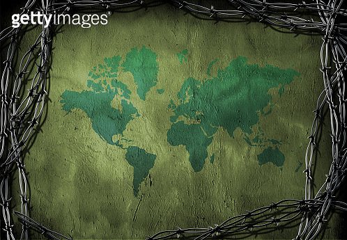 World map in barbed wire frame 이미지 (1406065872) - 게티이미지뱅크