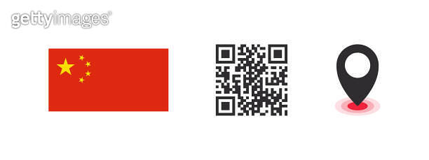 China Flag. Flag of the country, QR code with geolocation of the ...