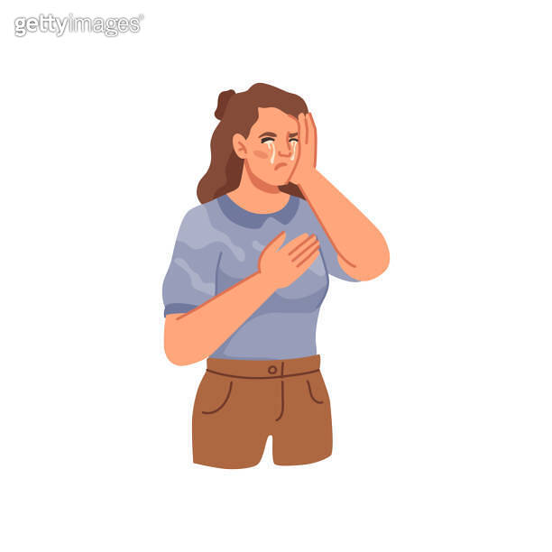 Woman crying and weeping, isolated young lady with tears on cheeks ...