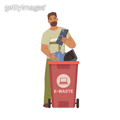 Male character throwing outdated or broken electronic devices or ...