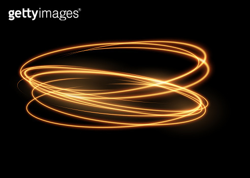 Light trails, golden glitter glow and sparkling flare spiral swirls on ...