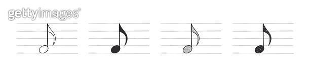 Music notes. Eighth note. Hand-drawn musical symbols in various ...