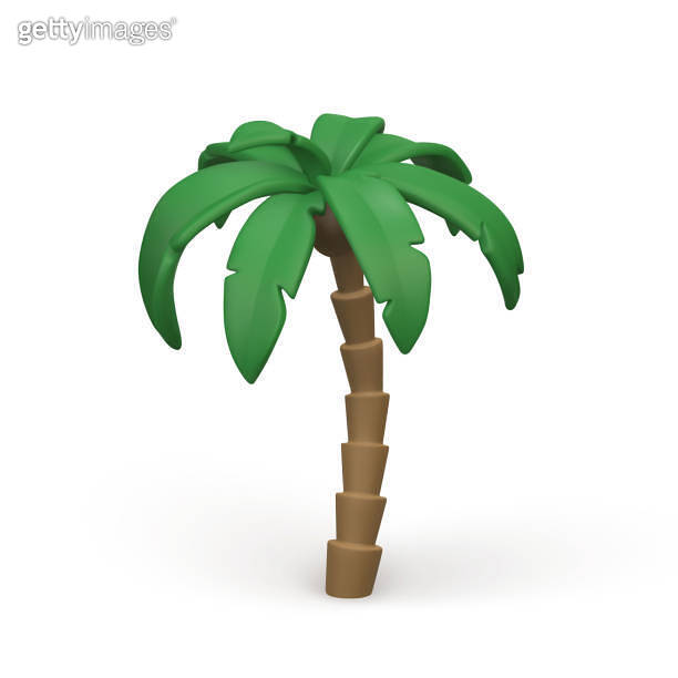 3D Cute cartoon tropical palm tree. Realistic jungle tree on white ...