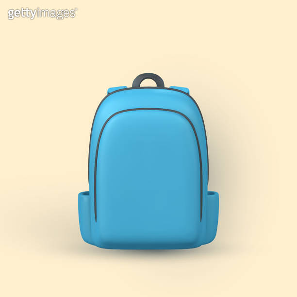 Cute cartoon blue backpack. 3d realistic school bag. Back to school ...