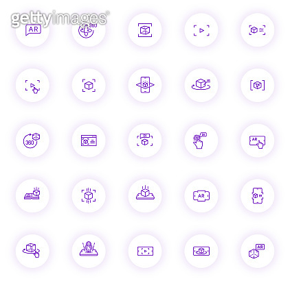 augmented reality purple color outline icons on light round buttons ...