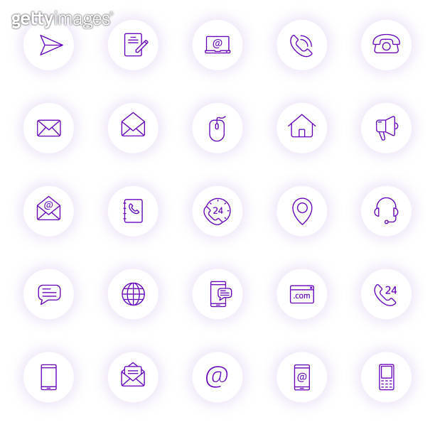 contact us purple color outline icons on light round buttons with ...