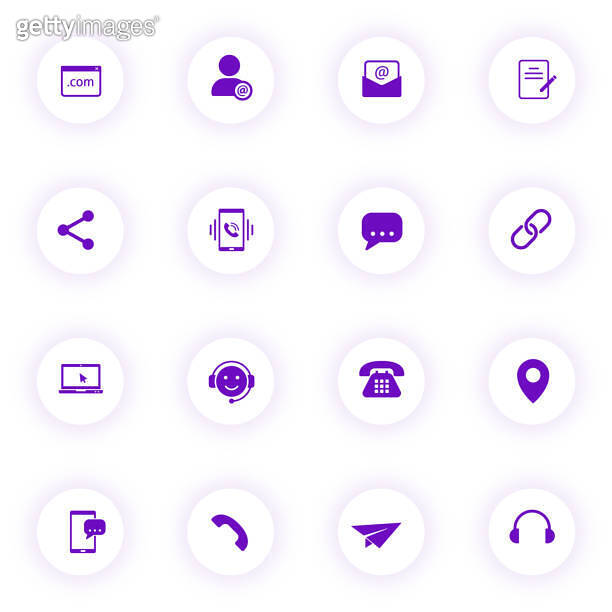 communication purple color vector icons on light round buttons with ...