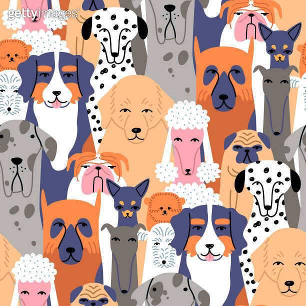 Funny dog animal crowd cartoon seamless pattern (1385581134) 일러스트, 무료 ...