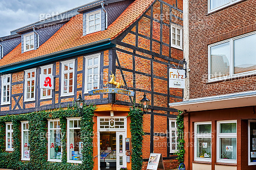 The German medieval town Dannenberg with historical buildings. 이미지 ...