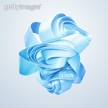 Folded blue ribbon shape isolated on white background. Vector 3d ...