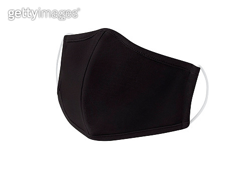 Black protection face mask with ear straps. Procedure mask to cover ...