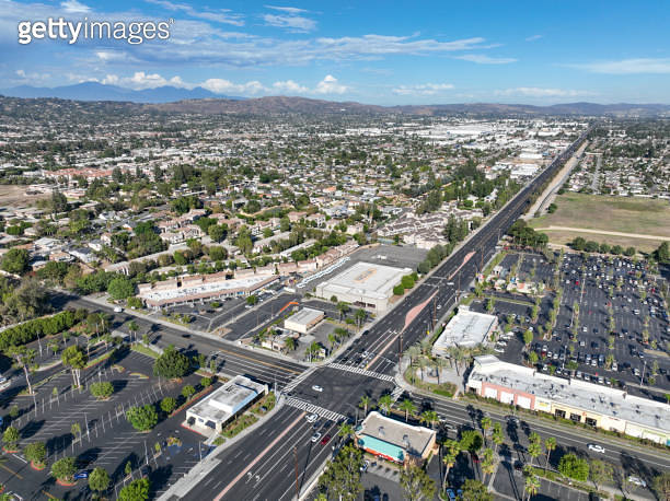 Aerial view of La Habra, city in the northwestern corner of Orange ...