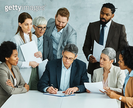 young business people meeting office teamwork group contract signing ...
