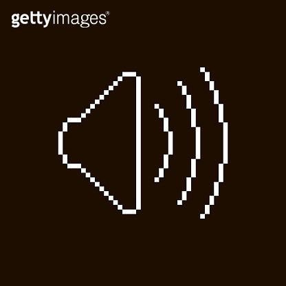 simple flat pixel art illustration of white icon sound on button on ...