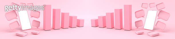 3D rendering of mockup pink smartphone white screen opposite of Mock up ...