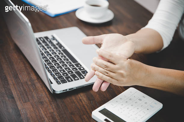 Arthritis person, finger woman ache from working in office. Concept ...