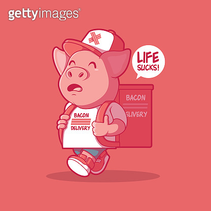Sad pig character delivering bacon vector illustration. 이미지 (1366137770 ...