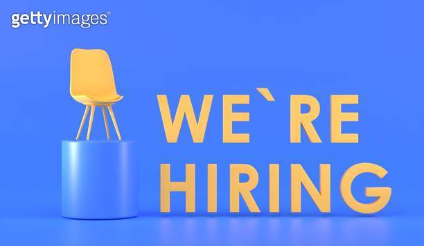 We're hiring banner with empty office chair standing on high podium ...