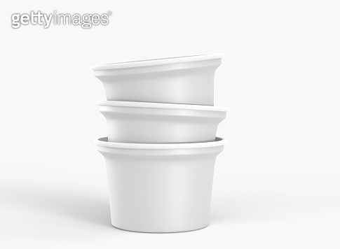 Stack white plastic cups for ice cream, yogurt or dairy products ...