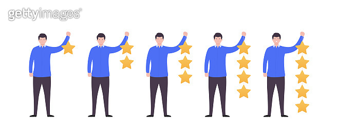 People giving stars from 1 to 5, rating high and low. Concept of ...