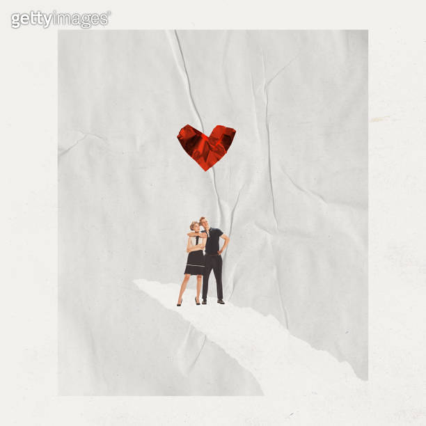 Contemporary art collage. Creative design in retro style. Lovely young ...