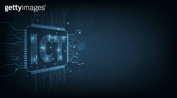 Circuitry diagram runs thru the ICT letters on dark blue background ...