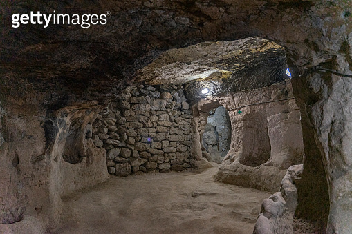 A large grotto room in a cave. Cave of the 17th century Orthodox ...
