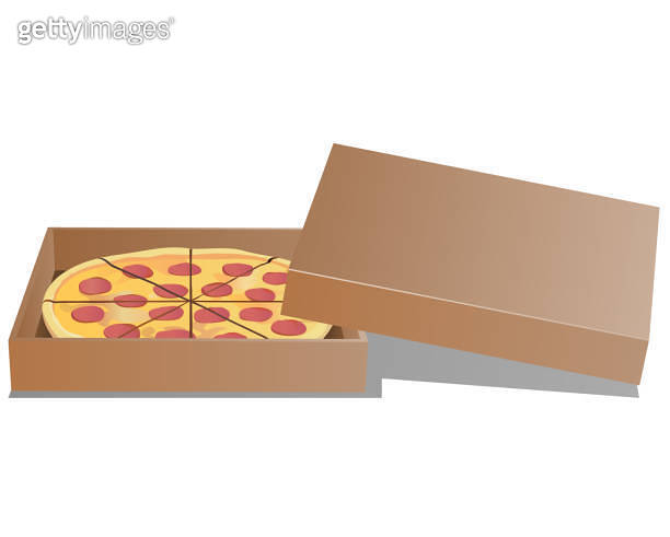 Layer of pizza in a box 이미지 (1366342906) - 게티이미지뱅크