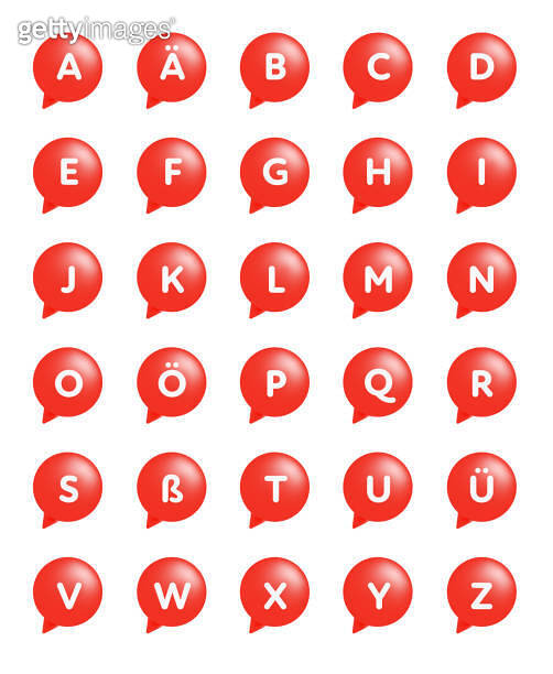 Deutsch alphabet on red speech bubbles. German capital letters. Vector ...