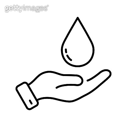 Save Aqua Resource, Environment Protection Line Icon. Hand Hold Water ...