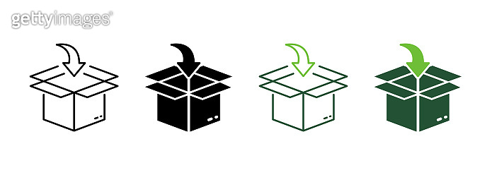 Put in Carton Parcel Box Delivery Service Silhouette and Line Icon ...