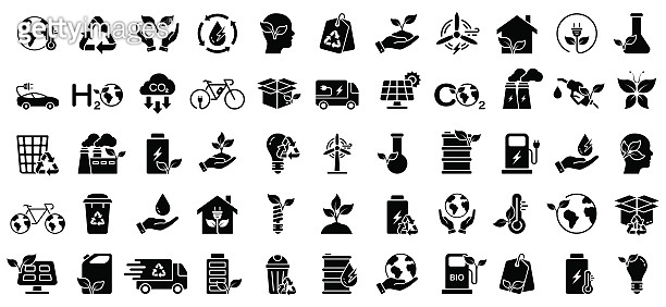 Green Energy Silhouette Icon Set. Solar Electric Renewable Power. Save ...