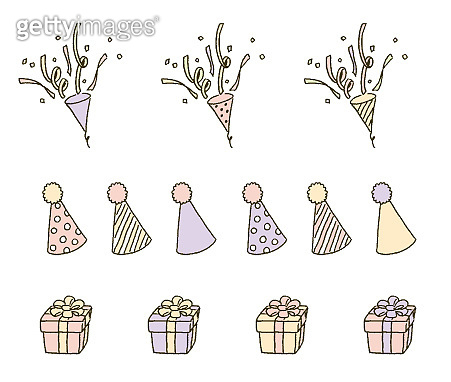 Line only Set illustration with parti and birthday motifs (1409877408 ...